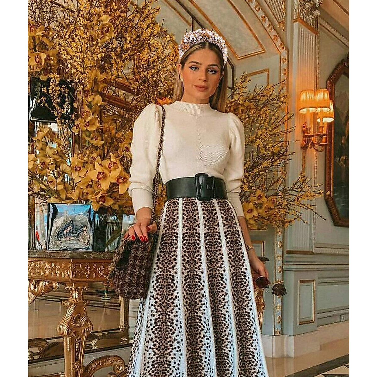 GLBCC Crystal Padded Headband for Women Handmade Pink Acrylic Beaded Headband Boho Small Flower Embellished Hair Band Black Velvet Hair Hoop (pink headband)