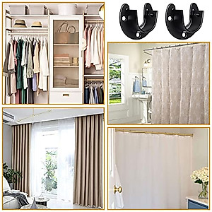 JMIATRY 12 PCS Closet Rod Brackets 1 Inch Closet Pole Socket Metal Closet Rod Brackets Heavy Duty Closet Rod Support Bracket U-Shaped Open Black Closet Rod Holders with Screws