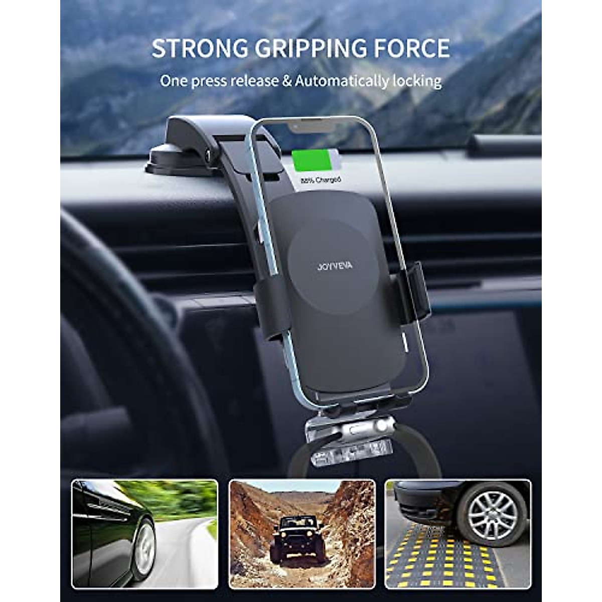 JOYVEVA 3 in 1 Wireless Car Charger for iPhone/Apple Watch/AirPods, Auto-Clamping Car Charging Mount, Car Phone Holder Charger for iPhone14/13/12/11/X/8, Apple Watch 8/7/6/5/4/3/2/SE, AirPods Pro 2/2