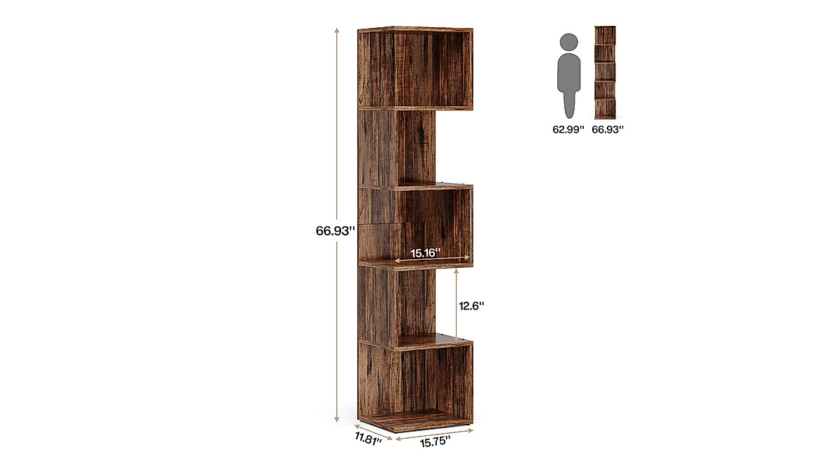 Tribesigns 5-Tier Industrial Corner Bookshelf - Space Saving