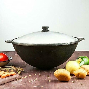Free2Buy CKG Heavy Duty Cast Iron Казан Oven Tatar Dish Plov Плов Pot Mangal Making Cookware Kazan Insulated Double Handle with Lid Cooking Frying Pan – 22 L - Cooking Gifts