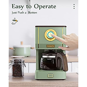 Amaste Drip Coffee Maker, Coffee Machine with 25 Oz Glass Coffee Pot, Retro Style Coffee Maker with Reusable Coffee Filter & Three Brewing Modes, 30minute-Warm-Keeping, Matcha Green
