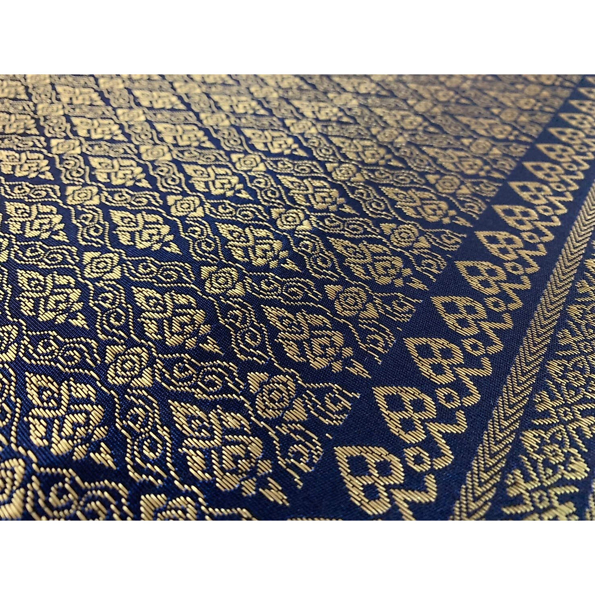 Amornphan 44 Inches Blue and Gold Traditional Thai Silk Damask Fabric for Wedding Dress Skirt by The Yard