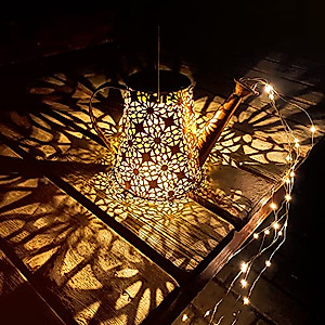 BALGELI Outdoor Solar Garden Lights Decor, Waterproof Watering Can Landscape Lights with Led, Retro Metal Kettle String Lights - Porch Pathway Yard Deck Lawn Patio Walkway Lighting Decorative Lantern