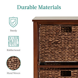 Best Choice Products Vertical Rolling File Cabinet, Multipurpose Portable Water Hyacinth Basket Organizer for Home Office, Workspace w/Rubberwood Frame, Metal Sliders, Locking Caster Wheels - Mocha