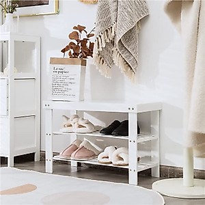 Safeplus 3-Tier Bamboo Shoe Rack Bench, Entryway Shoe Organizer, Storage Shelf for Shoes, Slippers, Holds up to 220lbs for Hallway Bathroom Living Room Balcony