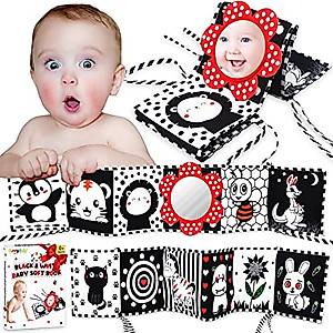 FUNNYB&G Black and White Baby Toys - High Contrast Baby Soft Book Baby Brain Development Crib Toys Carseat Toys Infant Tummy Time Mirror Toys for 0 3 6 9 12 Month Baby Birthday Gift Newborn Gift