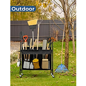 StorageWorks 110L Garden Tool Organizer, Multipurpose Garden Organizer for Yard Tool, Rolling Sports Equipment Organizer, Mop and Broom Rack, Garage Storage with Wheels, Black, 1 pack