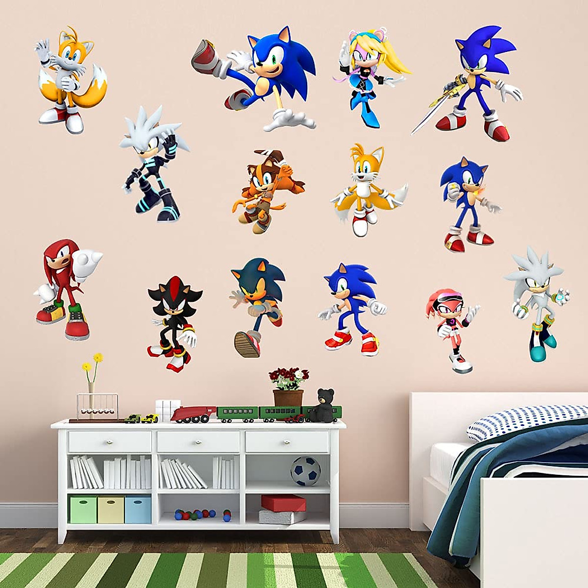 Sonic Wall Sticker Children's Cartoon Bedroom Background Wall Decoration Self-Adhesive Wall Sticker PVC