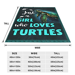 Just A Girl Who Loves Turtles Blanket Teal Sea Turtle Decor Throw Blanket Gifts for Girls Boys Super Warm Soft Plush Lightweight Fleece Flannel Blanket Bedding Blanket for Kids Adults Women 60"X50"