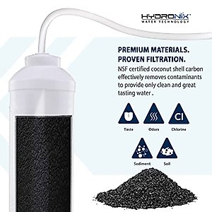 Hydronix ICF-10 Inline Post Activated Carbon Water Filter Replacement Cartridge with 1/4-Inch NPT for Refrigerator, Ice Maker, RO Reverse Osmosis System, 2000 Gallons - 1 Year Capacity (3 Pack)