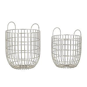 Deco 79 Metal Round Storage Basket with Handles, Set of 2 17", 14"H, Silver