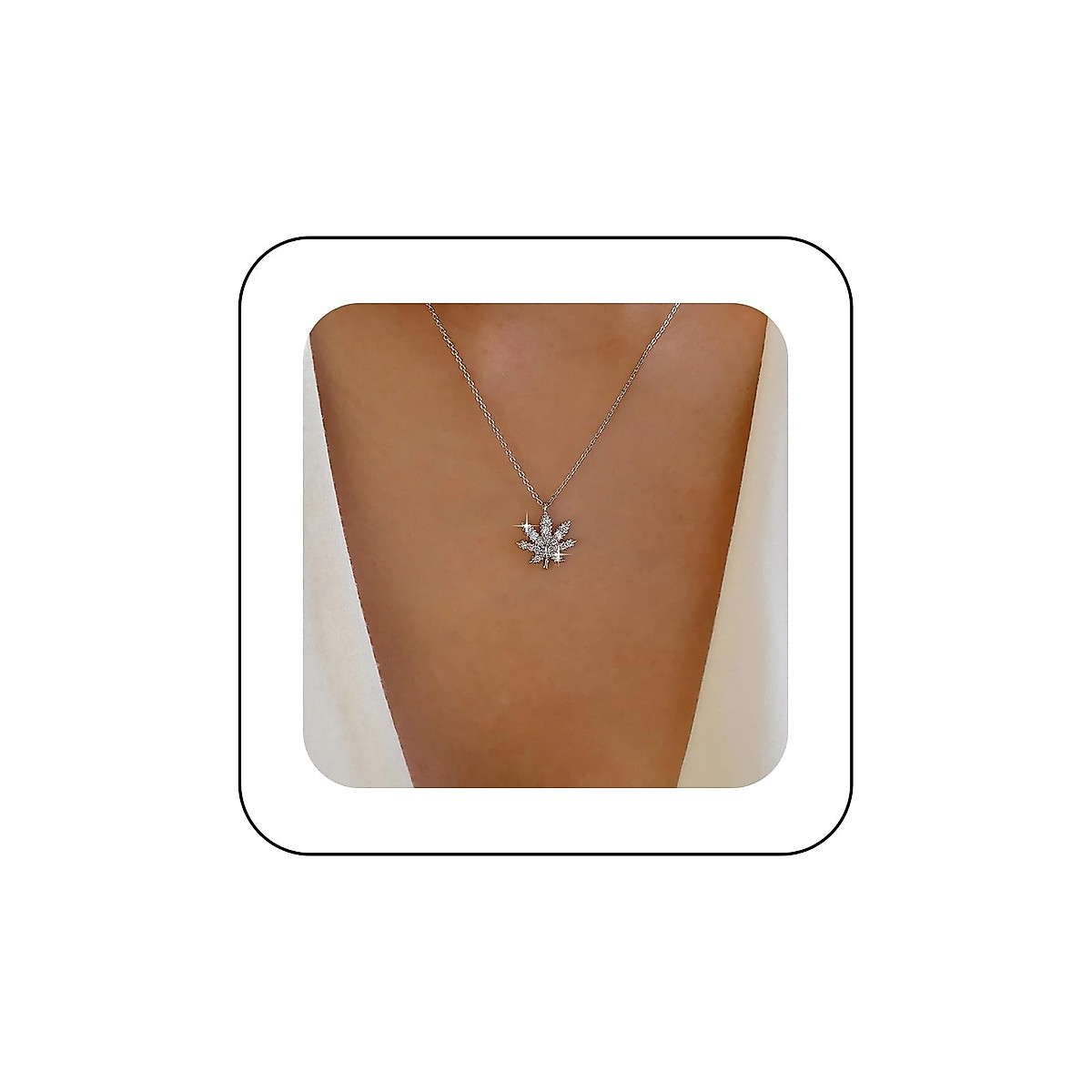 Andelaisi Boho Rhinestone Leaf Choker Necklace Silver Crystal Maple Leaf Necklace Choker Vintage Marijuana Leaf Necklace Chain Sparkly Cz Leaf Pendant Necklace Jewelry for Women