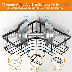 Corner Shower Caddy, 4-Pack Adhesive Bathroom Organizer with Soap Holder & 12 Hooks, Shower Organizer, Rustproof Stainless Steel Shower Organizer, No Drilling Shower Shelves for Bathroom/Kitchen