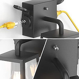 SPECILITE Dusk to Dawn Porch Lights with 2 Outlets, Waterproof & Anti-Rust Outdoor Light Fixture, Black Finish Exterior Light Fixture for Garage, Patio, Garden