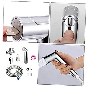 COOLHIYA 1 Set Toilet Sprayer Shower Head Kit Hand Held Bidet Cleaning Kits Hand Shower Handheld Sprayer Kit Handheld Bidet Stainless Hose Cloth Diaper Sprayer Kit Bidet Hand Silver Copper