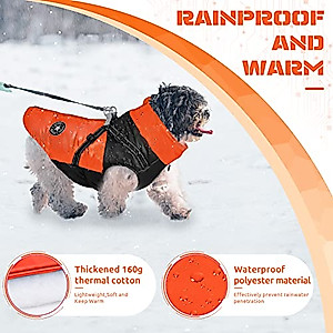 BAEJMJK Dog Reflective Winter Coat with Harness Warm Cold Weather Jacket for Small Medium Dogs Zip Up Turtleneck Puppy Vest with D-Ring Waterproof Windproof Dog Winter Clothes(Orange，Medium)