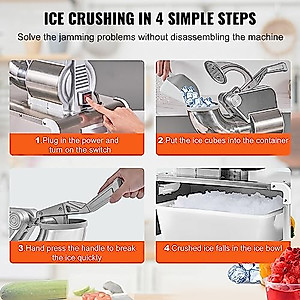 VEVOR 110V Commercial Snow Cone Machine, Production: 500Lbs/hr, Sliver