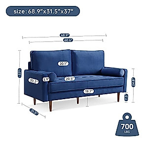 HomePop 3 Seater Velvet Sofa, Modern Couches for Living Room,Small Spaces, Dorm, Apartment, Blue