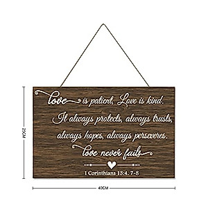Rustic Wooden Plaque Love is Patient, Love is Kind. It Always Protects, Always Trusts, Always Hopes, Always perseveres C-13 25x40cm Wooden Sign Wall Decoration Inspirational Wall Art
