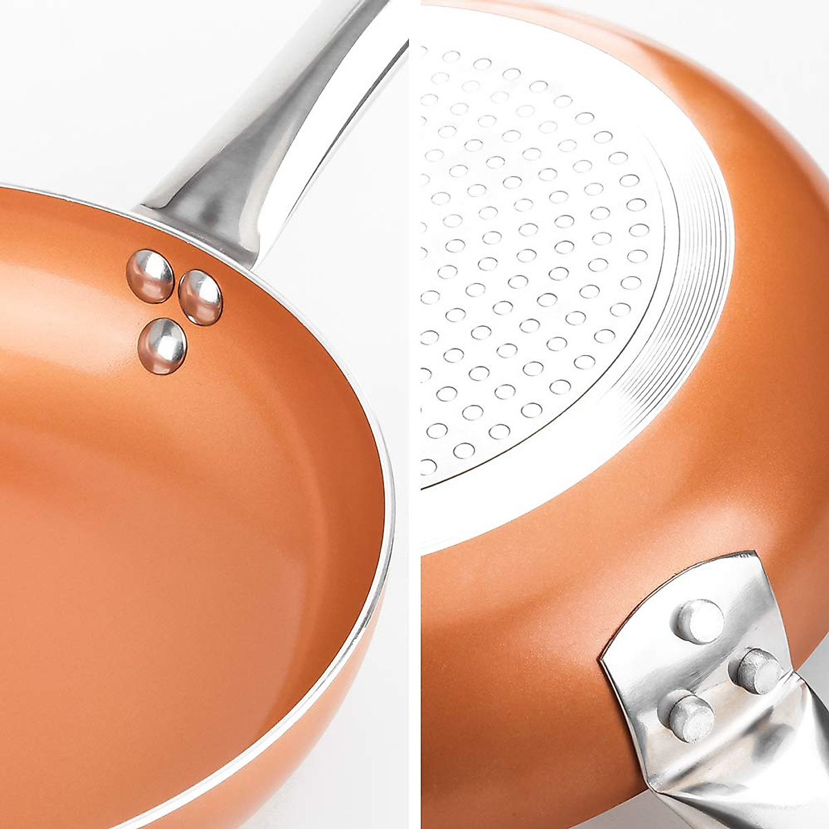 SHINEURI 9.5 inch Copper Fry Pan with Lid, Nonstick Omelet Pans - Perfect for Stir fry, Sauce & Baking, Compatible for Induction, Gas, Electric & Stovetops, Perfect for 2-3 Person Meal