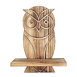 ALONLIENGU Floating Shelves Wall Mounted, Wood Hanging Shelf for Bedroom Living Room Bathroom Kitchen, Owl Animal Shape (Torched Wood)