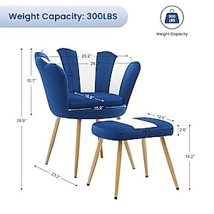 MoomJiee Velvet Accent Chair with Ottoman Set of 2,Upholstery Modern Club Chair with Footrest,Comfy Barrel Living Room Armchair with Golden Metal Legs for Bedroom Living Reading Room Office