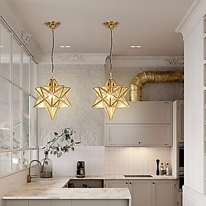 IBalody Moravian Star Pendant Light Gold Copper Hanging Light Star Lights Fixture Dining Room Kitchen Island Pendant Lighting Pendant Lamp 11 in with Clear Glass Shade