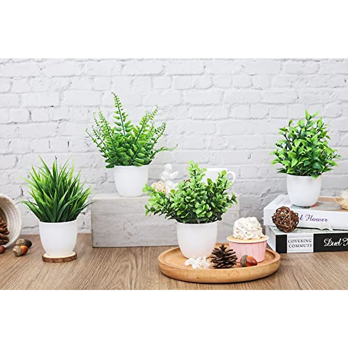 Der Rose 4 Packs Fake Plants Small Artificial Faux Potted Plants for Living Room Home Office Farmhouse Bathroom Kitchen Decor Indoor