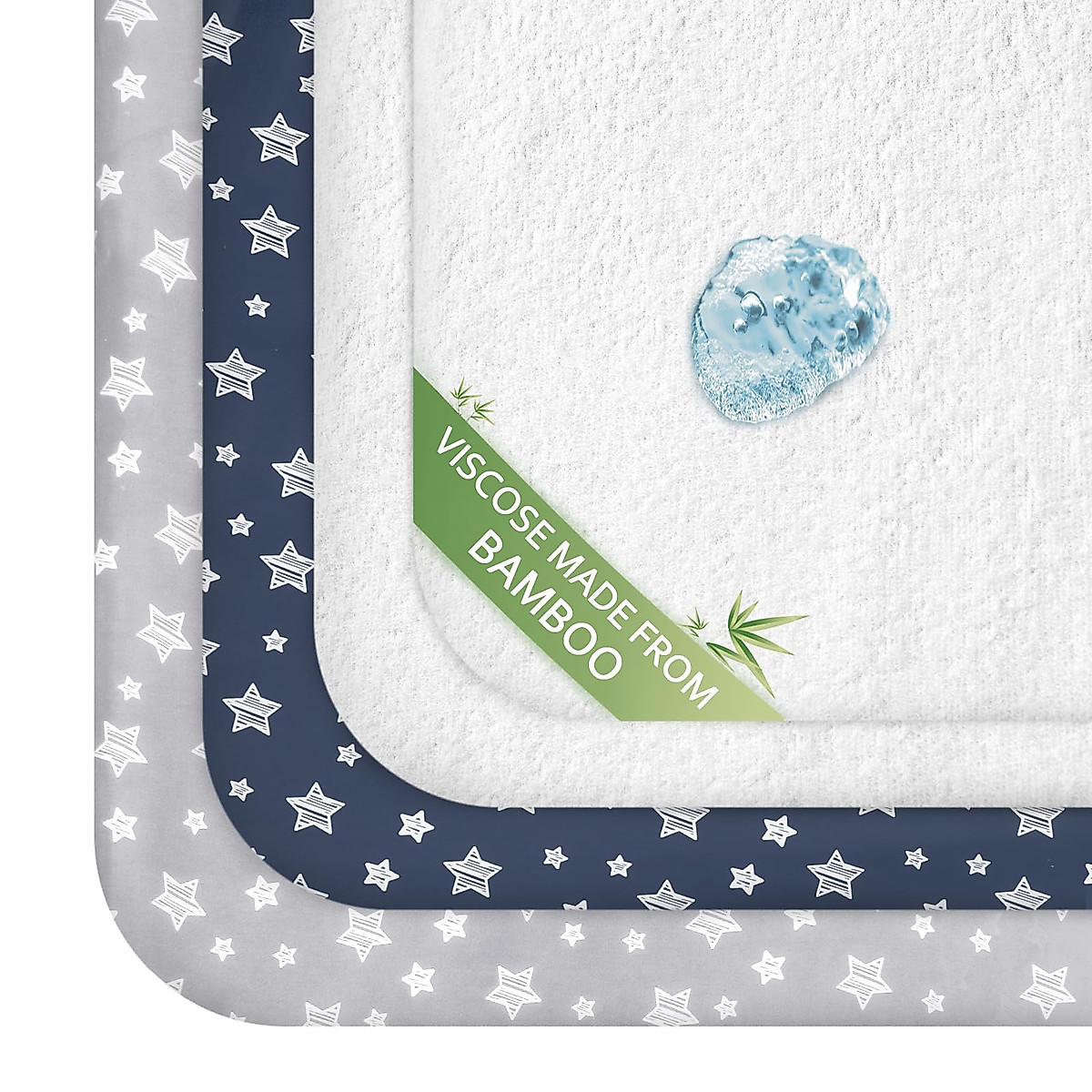 Pack and Play Sheets & Waterproof Terry Pack N Play Mattress Protector Pad Cover 4 Pack, Viscose Made from Bamboo Pack N Play Sheets Set, Grey & Navy