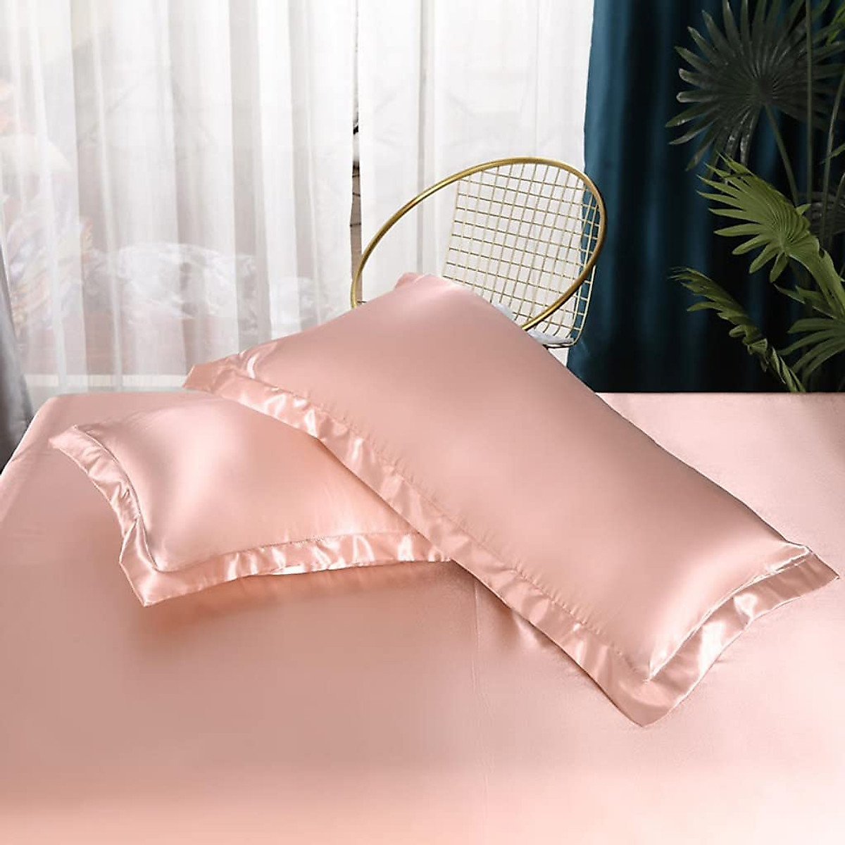 Light Pink Silk Like Satin Bedding Set Full Women Girls Duvet Cover Set Luxury Soft Comforter Cover Adults Bedroom Decor Chic Luxurious Silky Bedspread Cover Zipper (1 Duvet Cover + 2 Pillow Case)