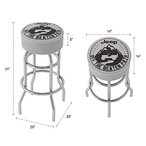 Trademark Global Jeep Black Mountain 360 Degree Swivel Barstool with Foam Padded Seat, Chrome Double Rung Base
