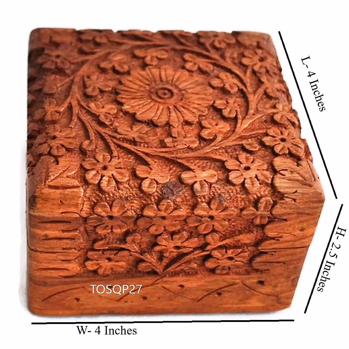 TOSQP27 Jewelry Box Gift for Women Men Girls Mom Mother Sister Father Gifts Novelty Unique Artisan Travel Portable Case Hand Carved Rosewood Jewel Organizer