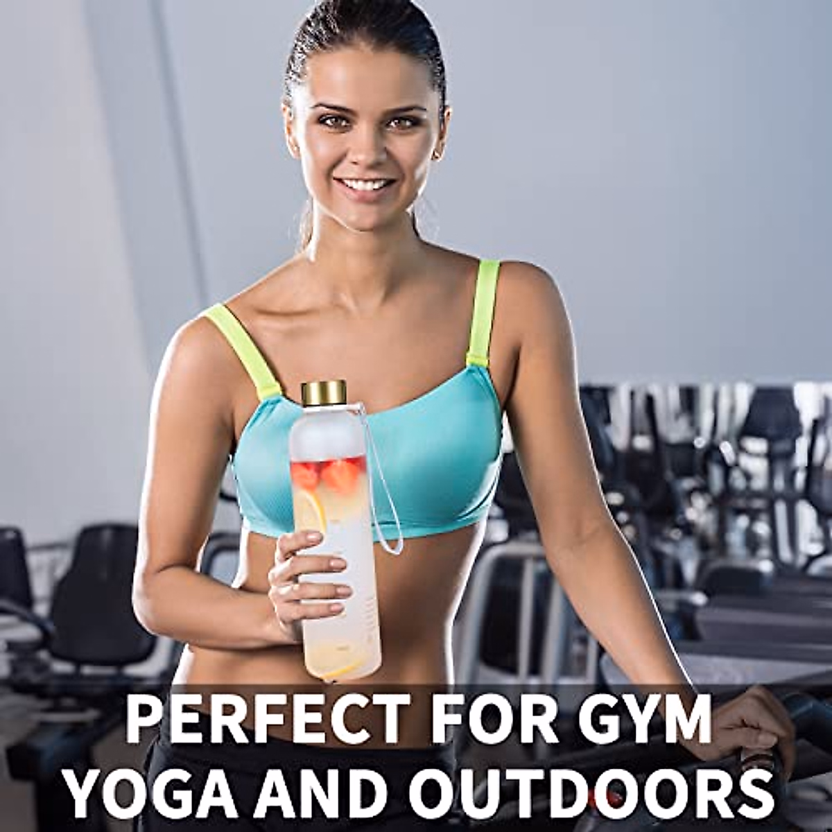 Sursip 32 oz Motivational Water Bottle with Time Marker，Reusable Water Bottle Perfect for the gym and office/Outdoors,BPA Free Frosted Plastic Bottle Leak proof with Carry Strap