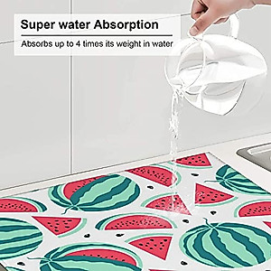 Fruits Watermelon Printed Drying Mat For Kitchen Ultra Absorbent Microfiber Dishes Drainer Mats Non-Slip Silicone Quick Dry Pad - 18 X 16inch