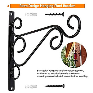 KABB Pack of 2 Black Iron Outdoor Hanging Brackets Wall Hooks for Bird Feeder Lanterns Wind Chimes with Screws