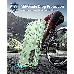 FNTCASE for Samsung Galaxy A14-5G Case: Dual-Layer Protective Textured Shockproof Rugged TPU Cover with Kickstand | Military Grade Drop Protection | Heavy Duty Cell Phone Protector(Lime Green)