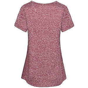 MOQIVGI Workout Shirts for Women Loose Fit Short Sleeve Crew Neck Performance Athletic Clothes Tees Red Large