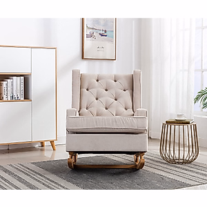 KINFFICT Upholstered Accent Rocking Chair, Mid Century Glider Rocker for Baby Nursery, Modern Wingback Armchair for Living Room, Bedroom, 300 LBS Weight Capacity, Beige