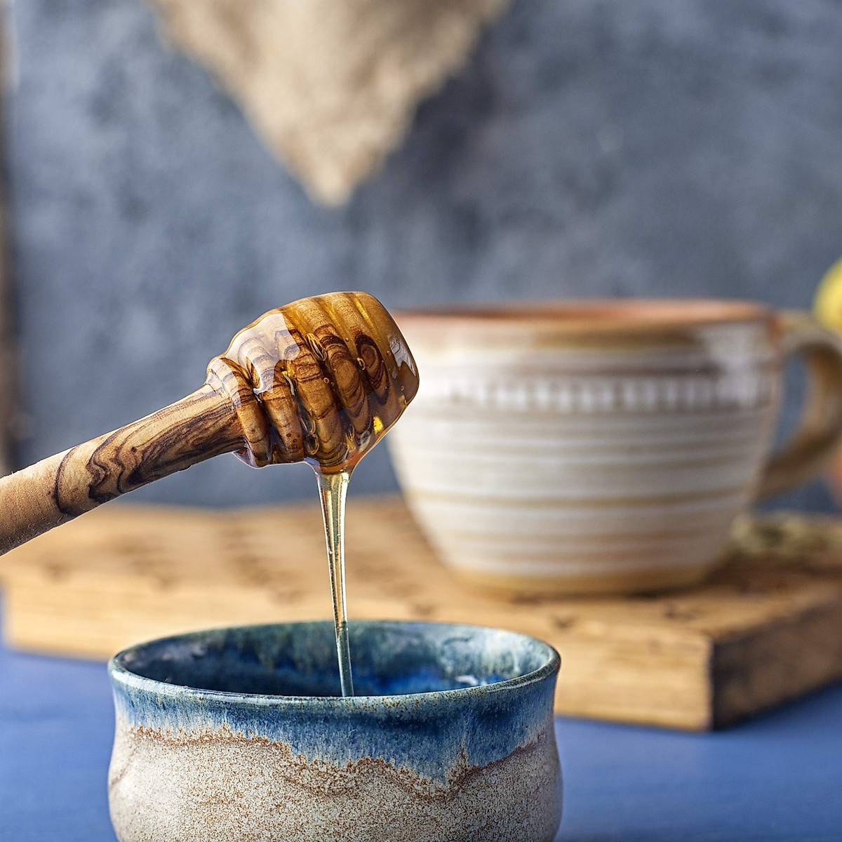 Forest Decor 5.3" Olive Wood Honey Spoons/Stick - Honeycomb Sticks for Drizzling Honey - Handcrafted Honey Dipper Stick - Wooden Honey Sticks for Honey Jar Dispense - Honey Stirrers Stick