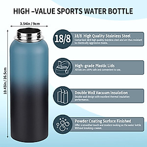Senbowe 40 oz Insulated Water Bottle With Straw, Stainless Steel Leak Proof Vacuum Sports Water Flask with 3 Lids (Straw, Spout and Handle Lid), Keeps Cold and Hot, Great for Hiking, Biking, Running