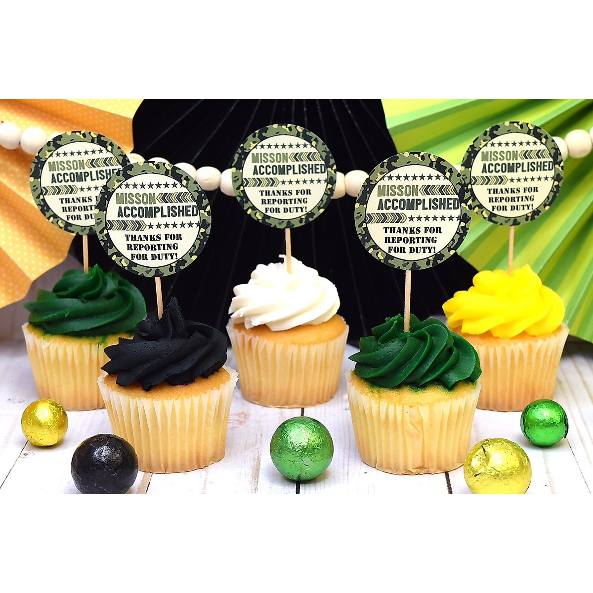 Ten Hut! Army Camouflage Birthday Thank You Sticker Labels for Kids, 40 2" Party Circle Stickers by AmandaCreation, Great for Party Favors, Envelope Seals & Goodie Bags