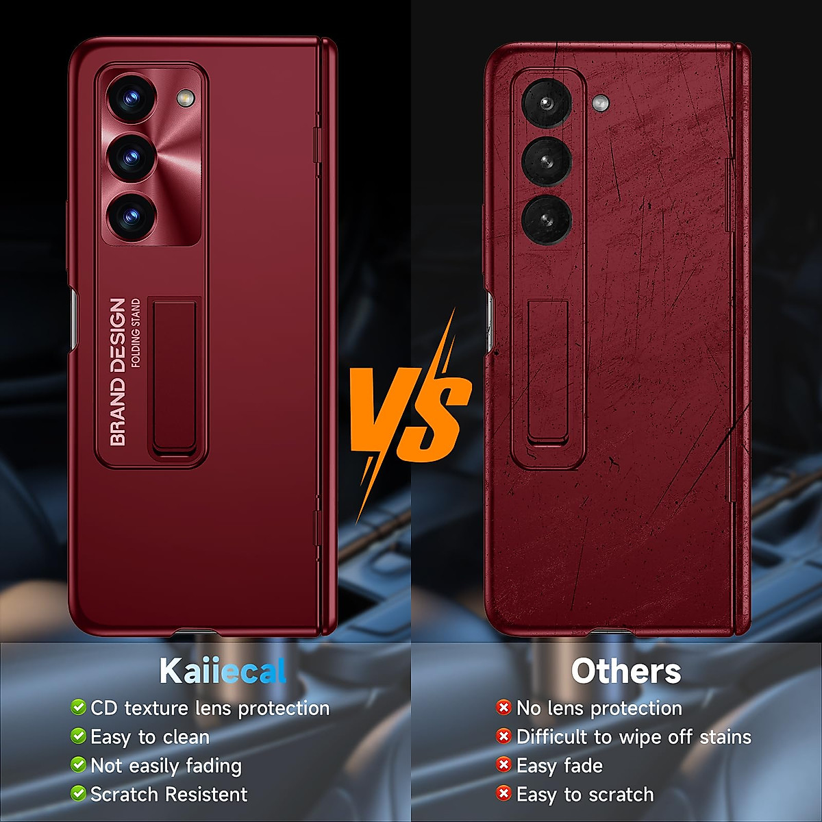 for Samsung Galaxy Z Fold 5 Phone Case: Lightweight Sleek Stylish Phone Stand Case - Hinge Protection Slim Case with Screen Protector Phone Cover for Samsung Z Fold 5 5G 2023 - Red