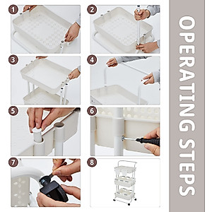 Tanlade Baby Diaper Cart Organizer 3 Tier Diaper Caddy Organizer with Wheels Baby Diaper Storage Organizer Nursery Cart Diaper Caddy with Baskets Hanging Cups Sticker for Crib Changing Table, White