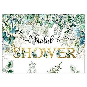 Funnytree 7x5FT Bridal Shower Backdrop Bride to Be Bachelorette Engagement Wedding Party Decor Green Eucalyptus Leaves Greenery Photography Background Cake Table Banner Photobooth Props Supplies Gift