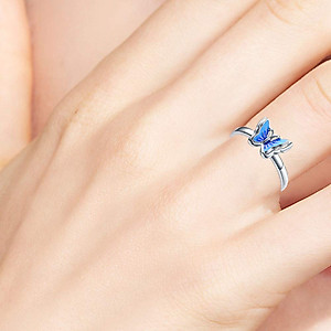 CHENGHONG Butterfly Ring 925 Sterling Silver Stereoscopic Nature Butterfly Jewelry for Mom Minimalist Animal Statement Promise Engagement Wedding Ring for Women,Sizes 7-9 (8)