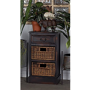 Deco 79 Wood 2 Baskets and 1 Drawer Storage Unit, 16" x 12" x 28", Maroon
