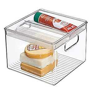 iDesign InterDesign Kitchen Bin with Removable Divided Tray for Food Storage-Clear Fridge Binz 2 Piece, 8 x 8 x 6, Small