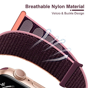 KRISVI 2 Pack Nylon Sport Loop Compatible with Apple Watch Band 44mm 40mm 42mm 38mm, Solo Loop Woven Wristband for Women Men Compatible with iWatch Series 7/6/5/4/3/2/1 SE, Purple/Plum