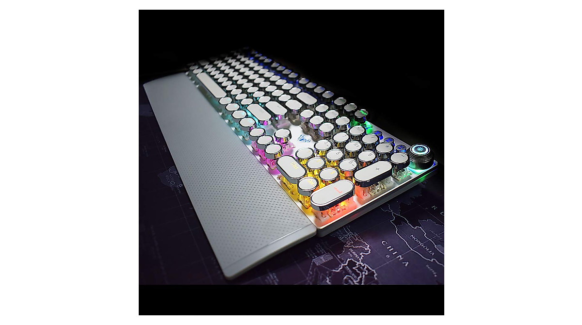 CHICHEN Retro Steampunk Gaming Keyboard with Backlit | Silver-Blue Switches